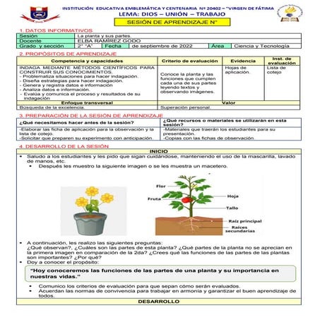 Sesion De Aprendizaje La Planta Y Sus Partes Pptx