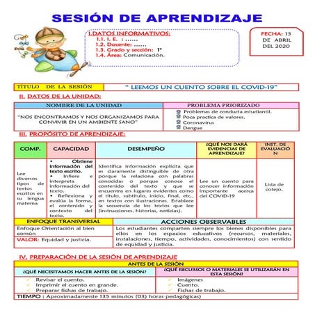 Sesion de aprendizaje_leemos_un_cuento_covid19 | PDF