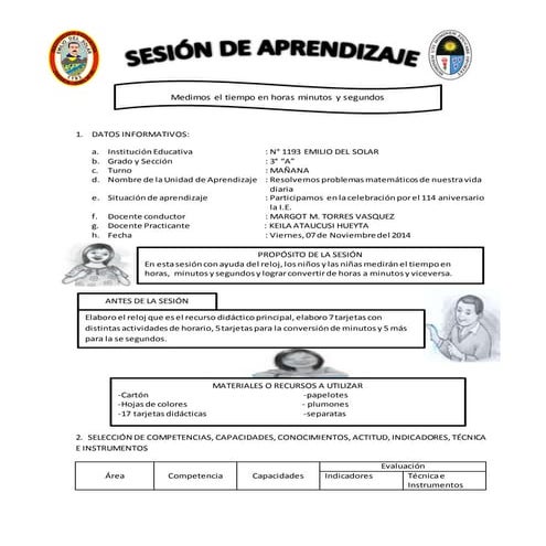 Sesion de matematica medimos el tiempo | DOCX