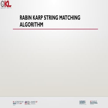rabin krap string matching algorithm eith example | PPTX