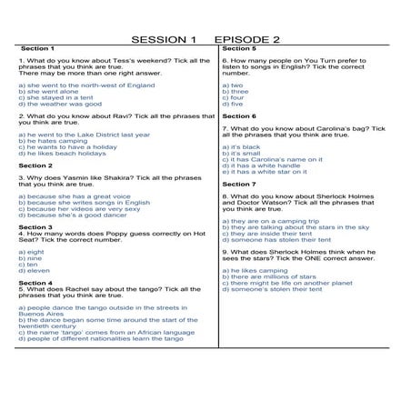 Session 1 episode 2 READING COMPREHENSION QUESTIONS WITH THE KEY | DOC