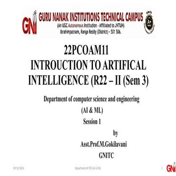 22PCOAM11 : Session 1 Introduction to AI and intelligent agents | PPT