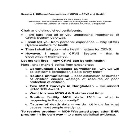 Country_CRVS_System, vital statistics, accuracy and chalLenges in CRVS ...