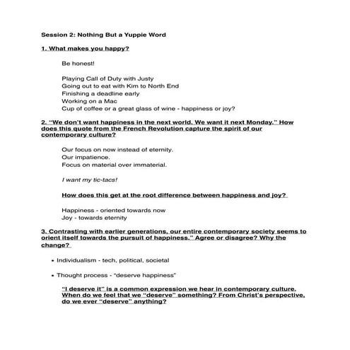 Session 6: Purpose Driven Joy (Questions) | DOCX