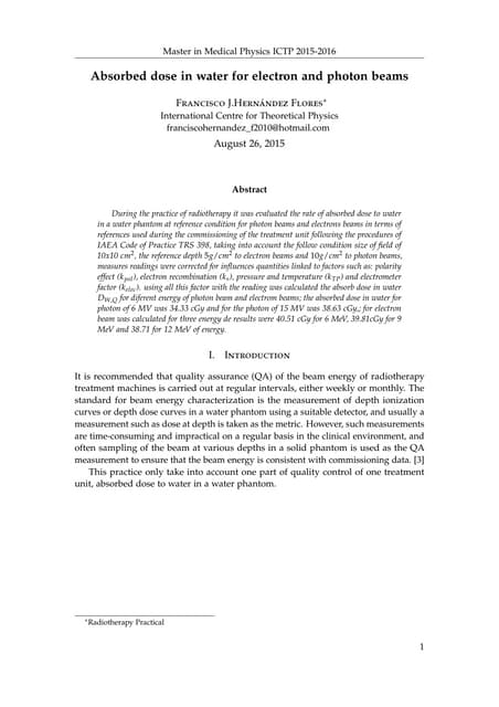TISSUE PHANTOM RATIO - THE PHOTON BEAM QUALITY INDEX | PPTX | Physics | Science