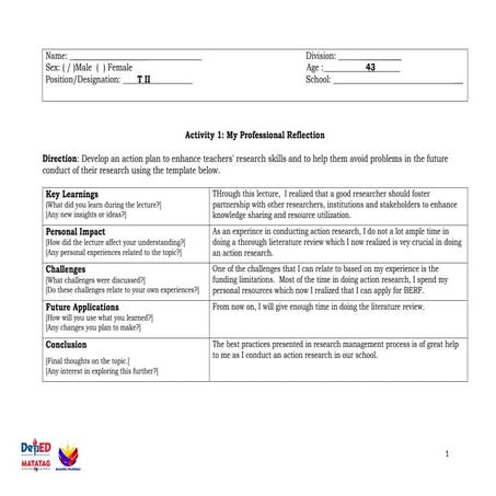 Session 3_Worksheet No. 1 My Professional Reflection | PPT