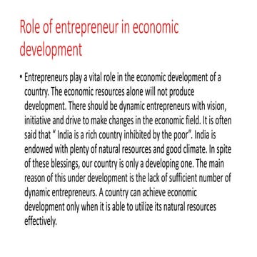 Role of entrepreneurship in the economic development | PPTX