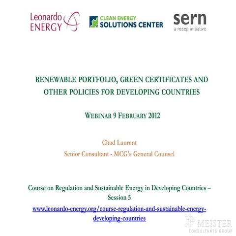 Course on Regulation and Sustainable Energy in Developing Countries ...