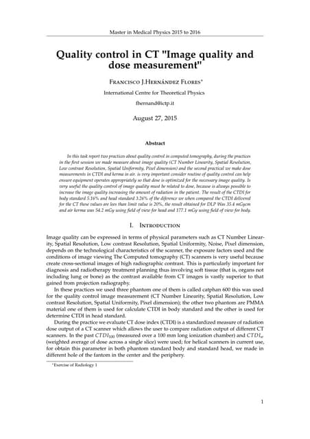 Quality Assurance Programme in Computed Tomography | PPT