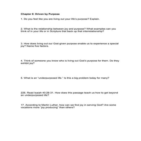 Session 6: Purpose Driven Joy (Questions) | DOCX