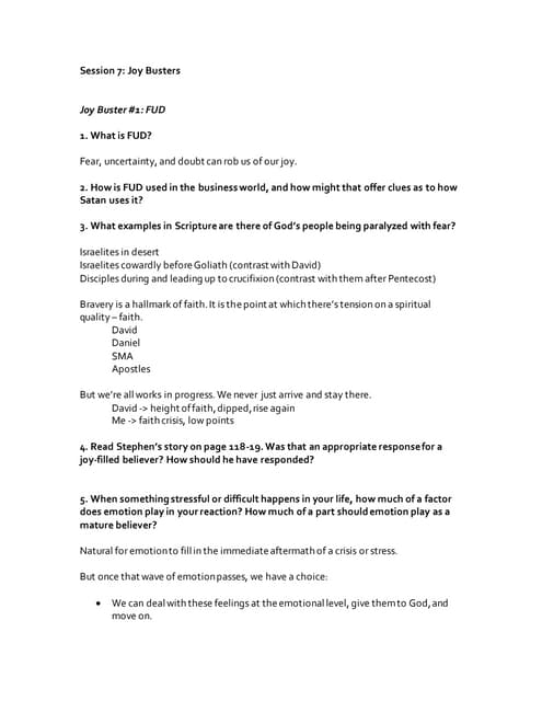 Session 7: Joy Busters (Questions) | PDF