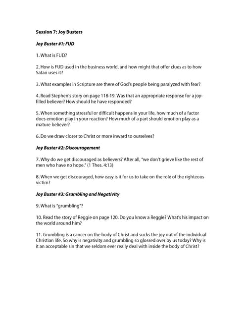 Session 6: Purpose Driven Joy (Questions) | DOCX