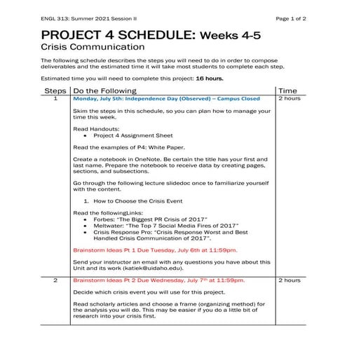 Project 2 schedule | PDF