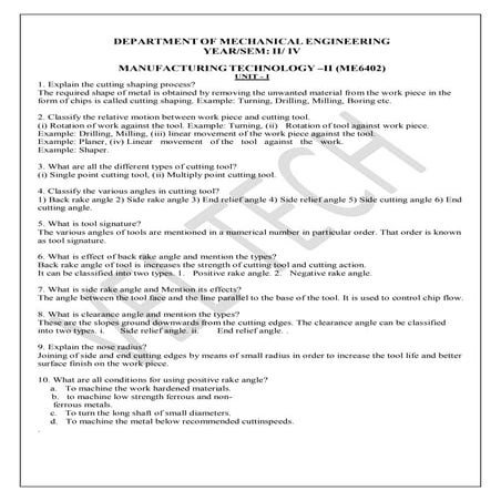 Manufacturing Technology-II | PDF