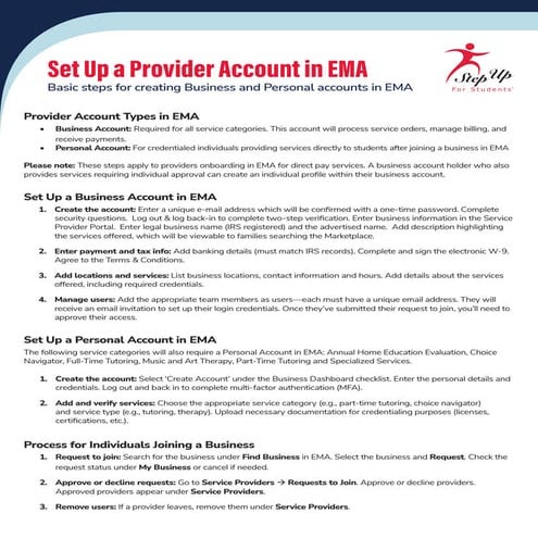 Set Up Provider Account EMA (pdf version) | PDF