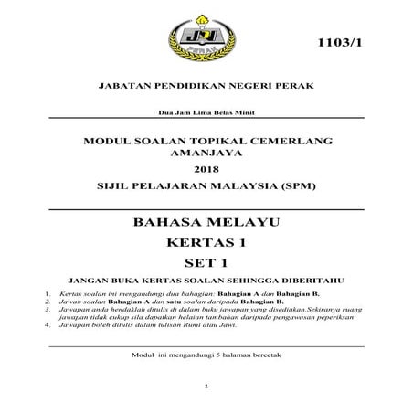 Set 1 modul bm kertas 1 cemerlang | PDF