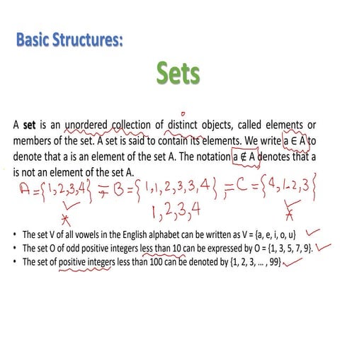 Basic structures of SETS in Discrete Mathematics. | PPT
