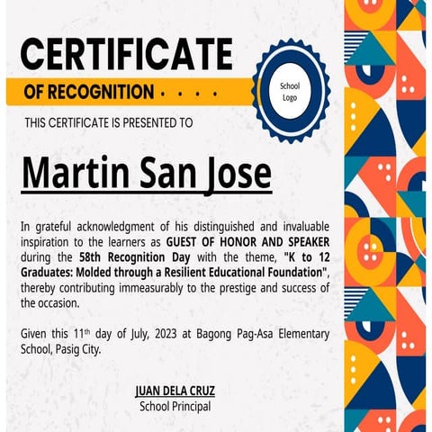 Certificate Template for school activities | PPTX