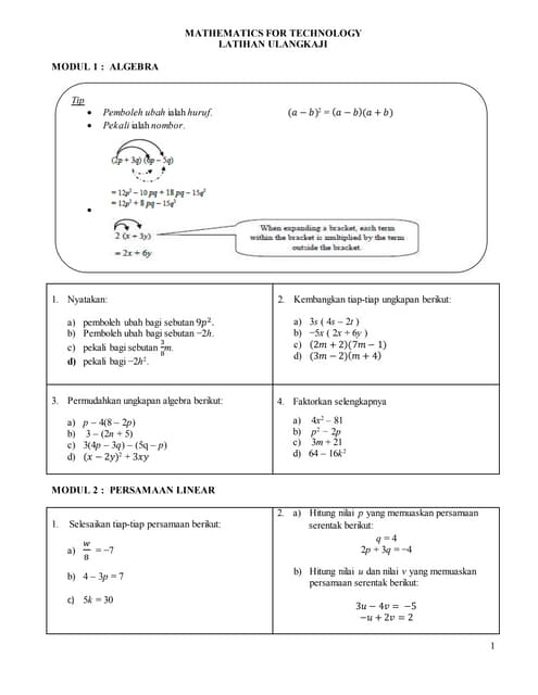Modul 1: Algebra | PDF