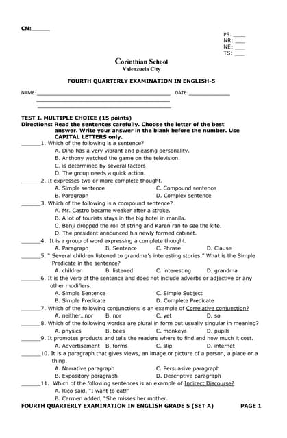 Test type questions | PDF