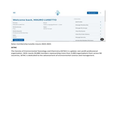 SETAC MEMBERSHIP 2024-2025 SOCIETY OF ENVIRONMENTAL TOXICOLOGY AND ...