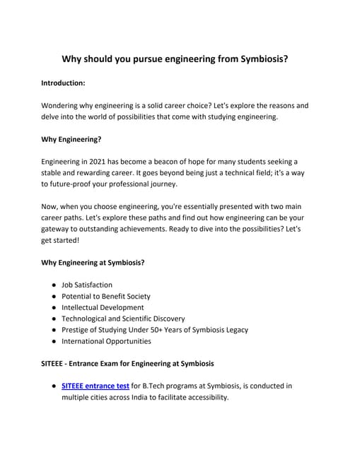 Your Guide to SITEEE 2024 for Symbiosis Engineering | PDF