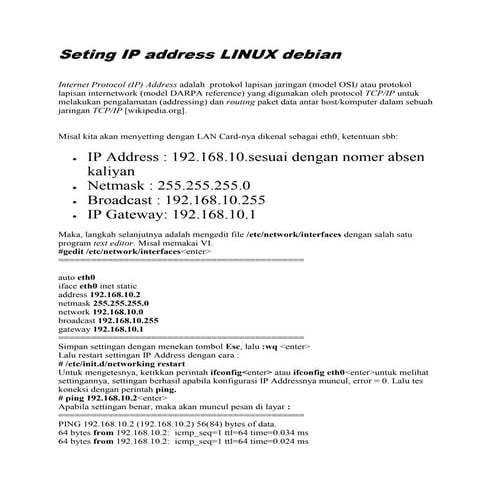 Seting ip address linux debian | PDF