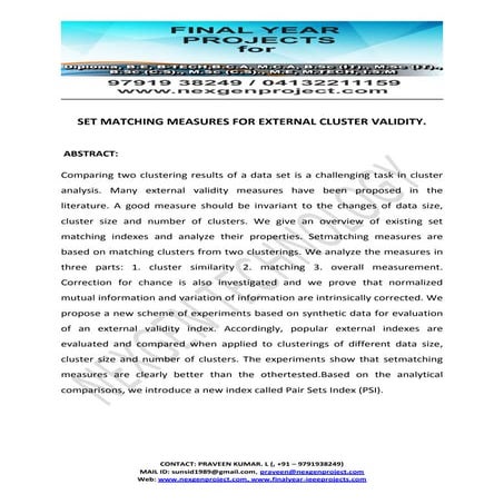 Set Matching Measures For External Cluster Validity Pdf 2806