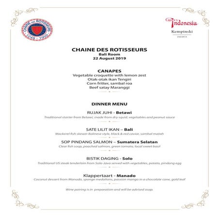 Chaine Jakarta Dinner 22 August menu | PDF