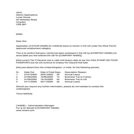 Set (o) ilr application employment letter sample | PDF