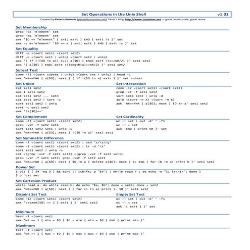Set Operations In Unix Shell Pdf