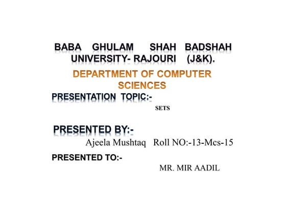 Maths Project 11 class(SETS) | PPT | Physics | Science