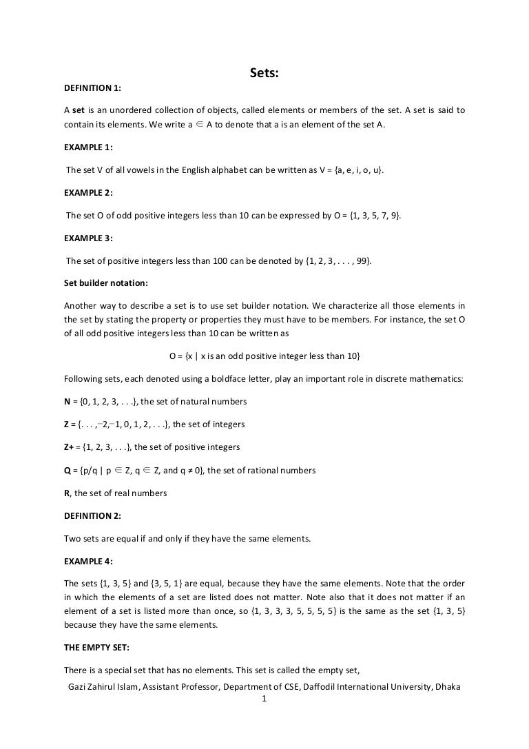 Sets in discrete mathematics