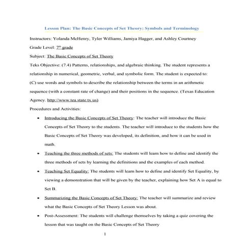 Sets Lesson Plan | DOC