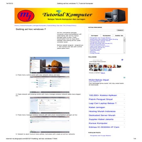 Setting ad hoc windows 7 tutorial komputer | PDF