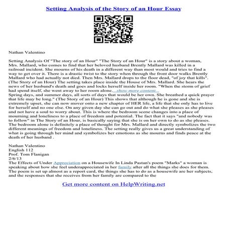 Setting Analysis Essay | PDF | Bereavement | Family and Relationships