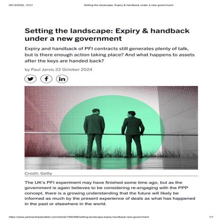 IWFM PFI Handback Handbook setting out issues to consider | PDF