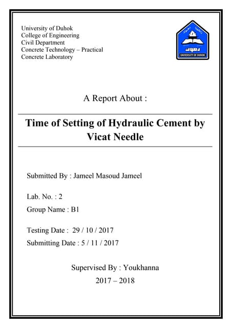 Experiment no 03 setting time of cement. | PDF