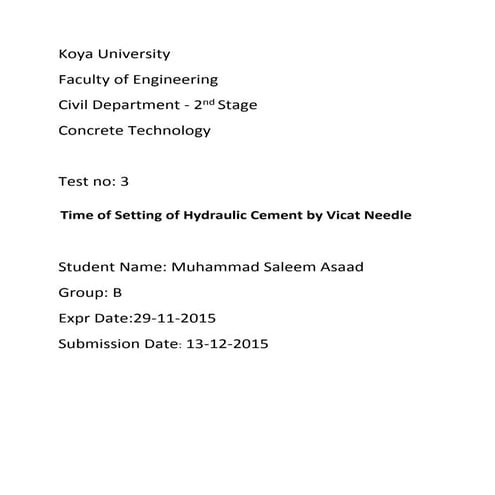 Setting time test | PDF