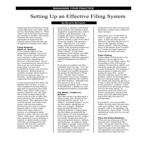 Setting Up An Effective Filing System | PDF