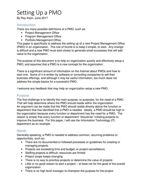 Setting up a Project Management Office (PMO) | PDF