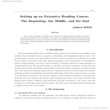 Setting Up An Extensive Reading Course: The Beginning, the Middle, and ...