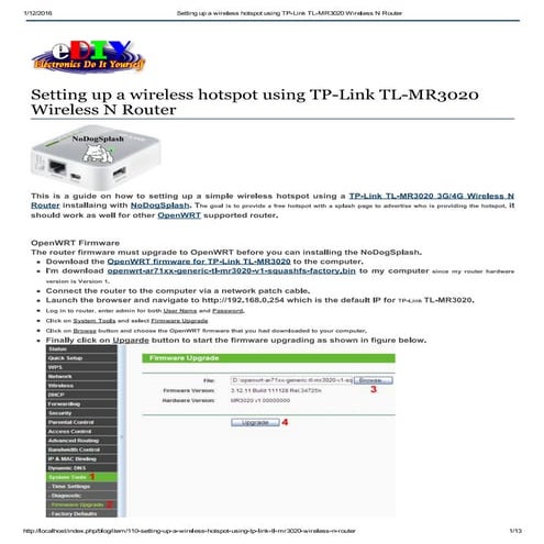 Setting up a wireless hotspot using tp link tl-mr3020 wireless n router ...
