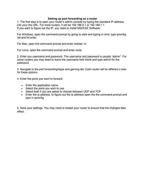 Setting Up Port Forwarding On A Router Docx Computer Networking 2327