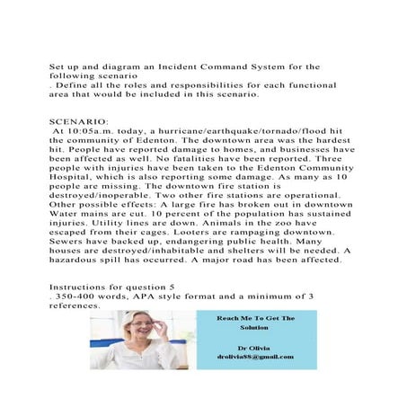 Set up and diagram an Incident Command System for the following .docx