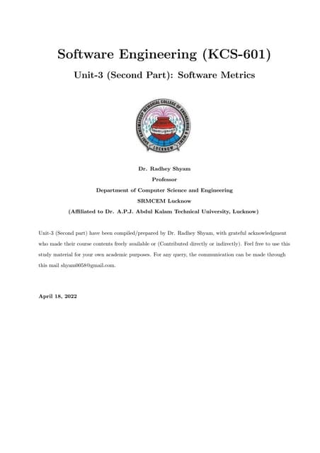 SE-UNIT-3-II-Software metrics, numerical and their solutions.pdf