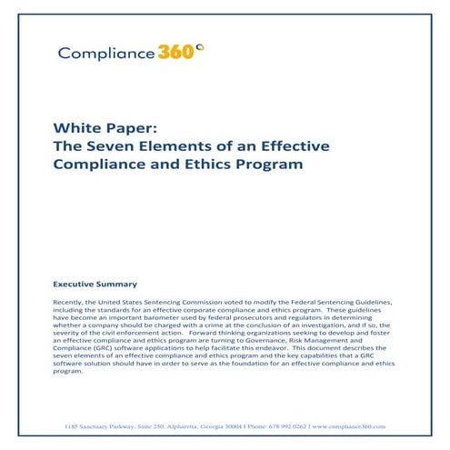Seven Elements Of Effective Compliance Programs | PDF