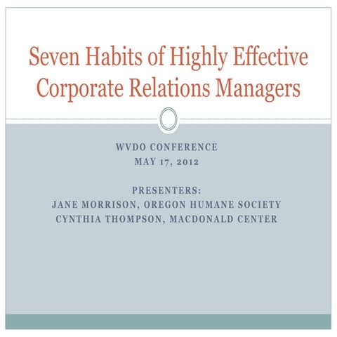 Seven Habits of Highly Effective Corporate Relations Managers | PPT