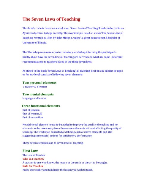 Seven laws of the learner | PPTX | Education