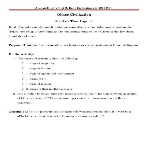 Seventh grade unit 2b - olmec grasp time capsule directions | DOC